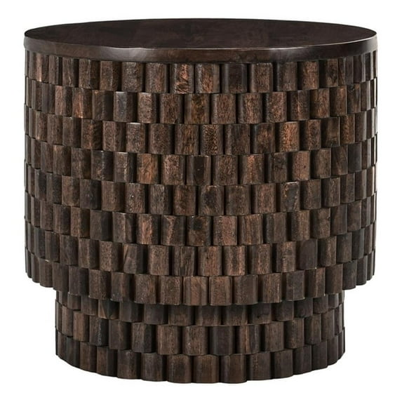 Pemberly Row 25" Textured Round Mango Wood End Table in Brown - Walmart.com