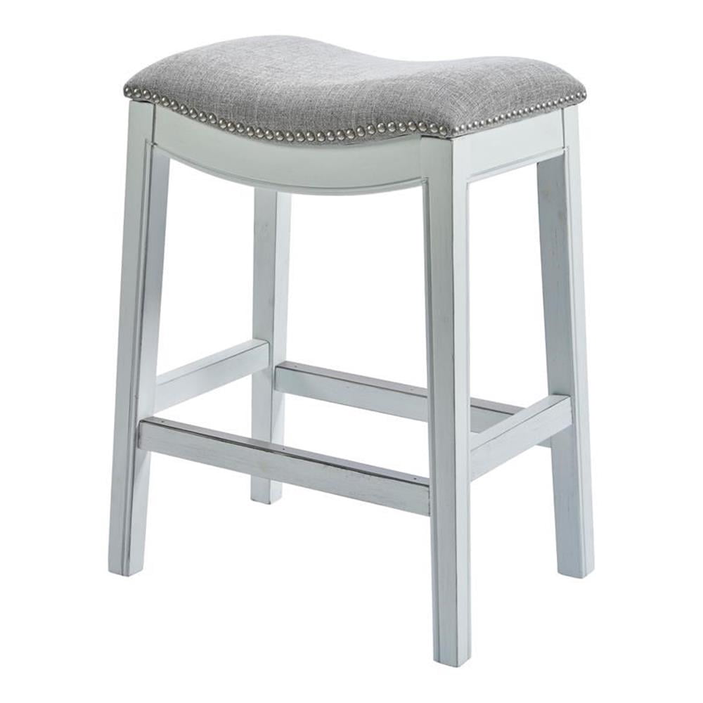 Pemberly Row 26" Farmhouse Wood Counter Height Stool in White Wash ...