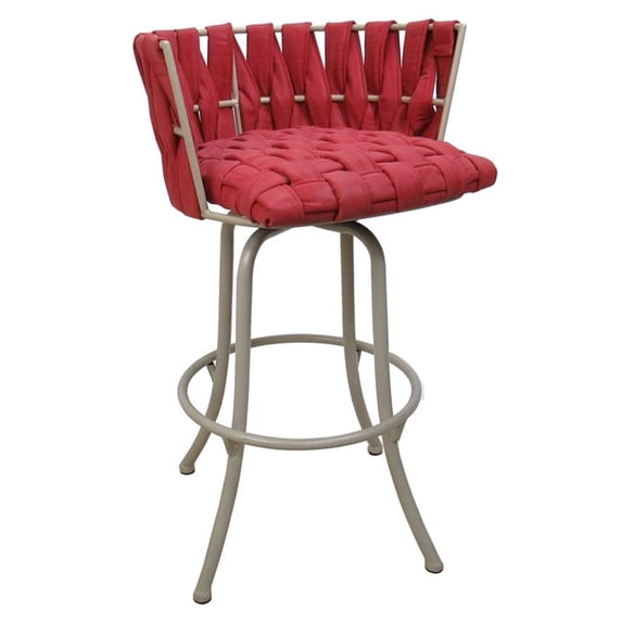 Pemberly Row 26" Swivel Counter Stool in Red Vinyl and Beige Metal ...