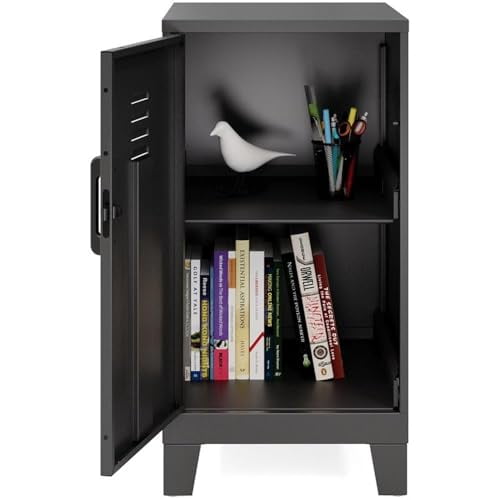 Pemberly Row 27.5" H 2 Shelf Mini Metal Storage Locker Cabinet in Black ...