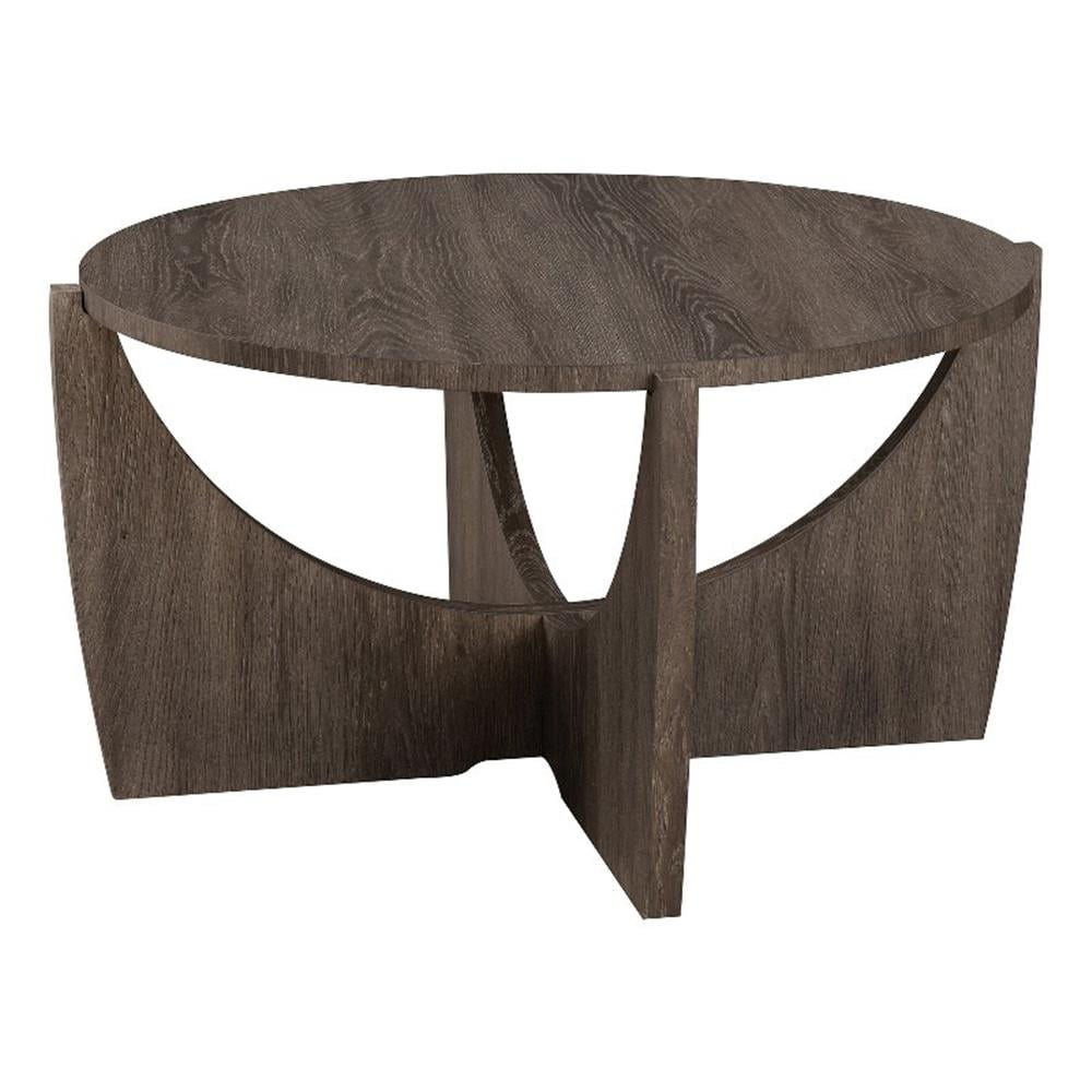 Pemberly Row 28" Round Wood Coffee Table w/ Open Crossed Arch Base ...