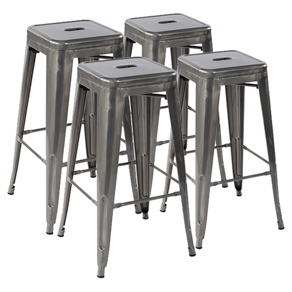Pemberly Row 29" Transitional Metal Bar Stools in Silver (Set of 4 ...