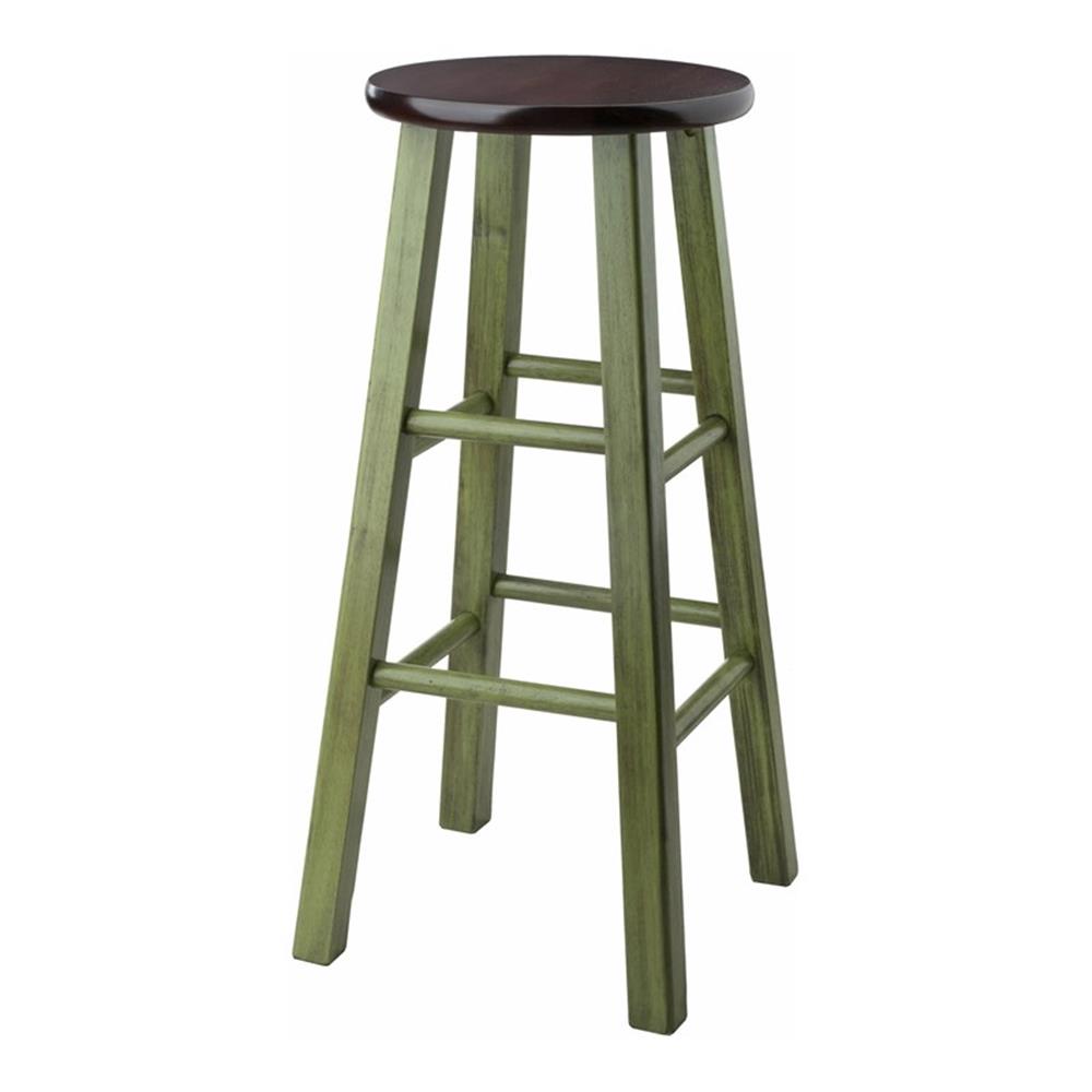 Pemberly Row 29" Transitional Solid Wood Bar Stool in Walnut and Green ...