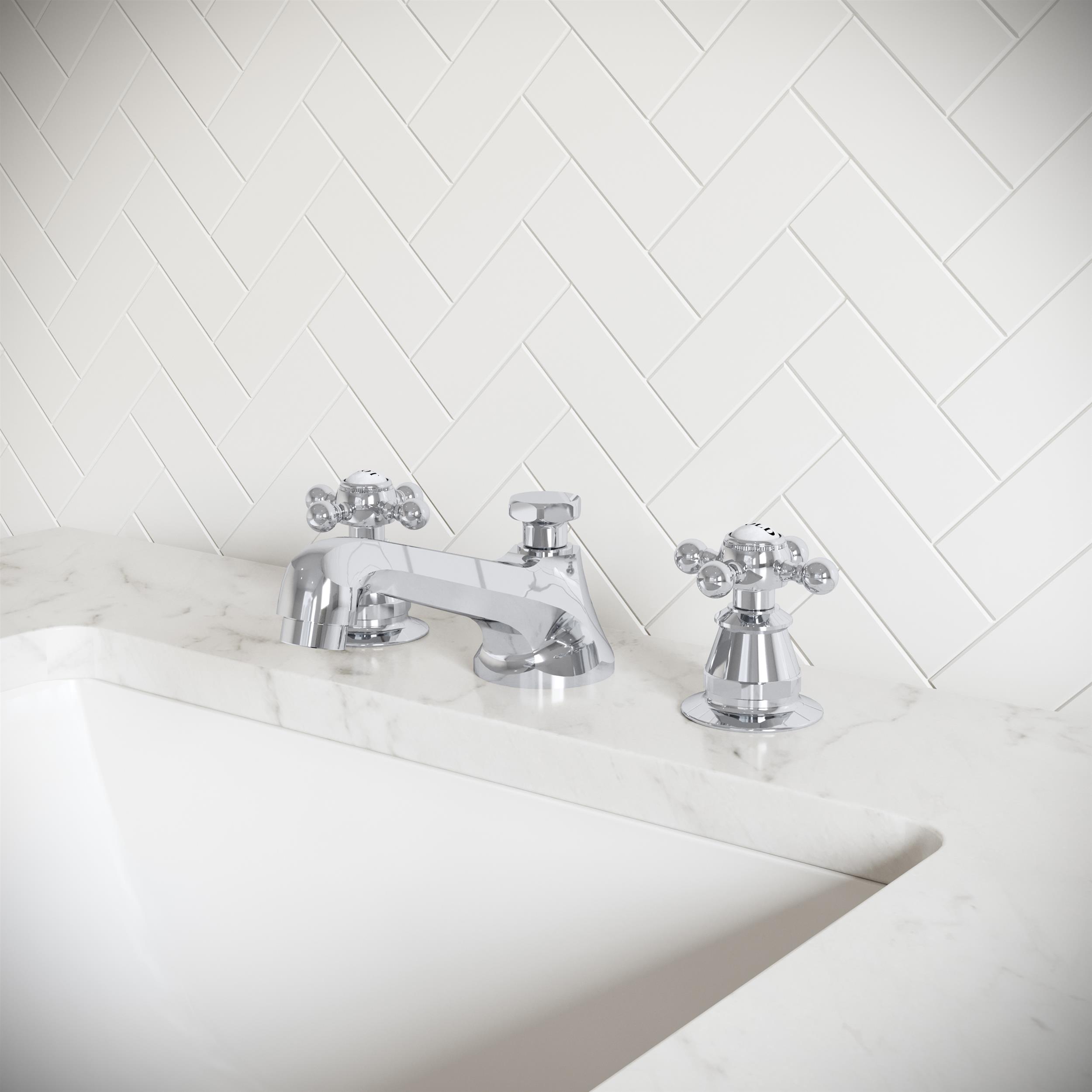 Pemberly Row 3" Cross Handles Solid Brass Faucet in Silver/Chrome ...