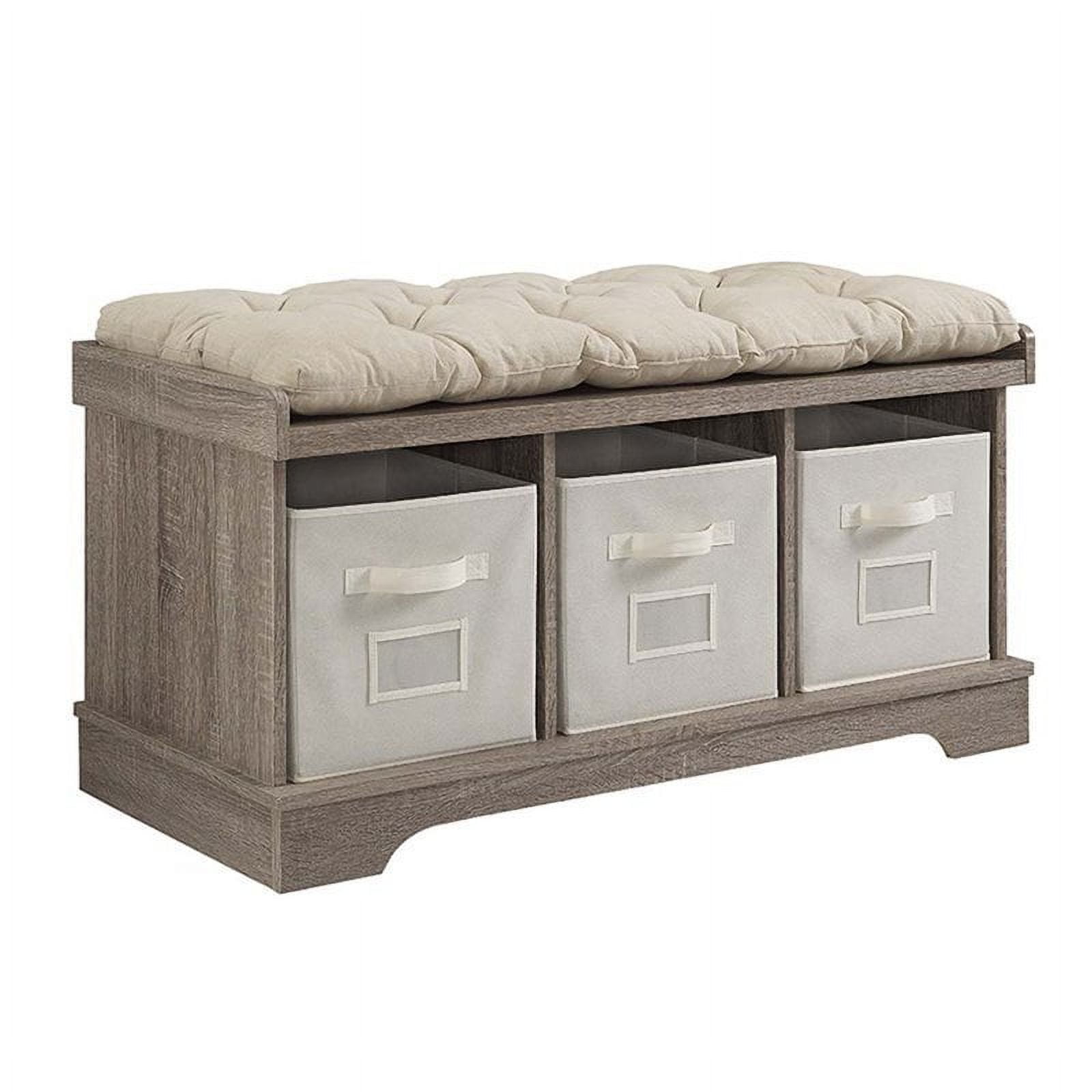 Pemberly Row 3 Cubby Cushion Storage Bench in Driftwood with Totes ...