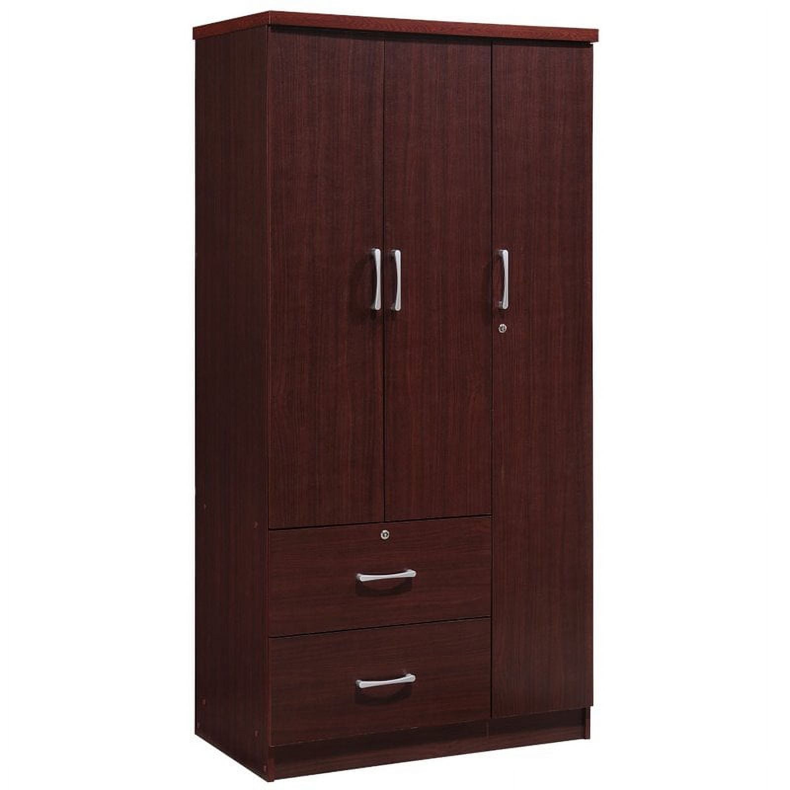 Pemberly Row 3 Door Armoire with 2 Drawer in Mahogany - Walmart.com