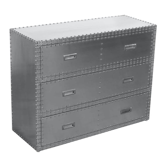 Pemberly Row 3-Drawer Chest w/ Silver Aluminum Cladding and Exposed ...