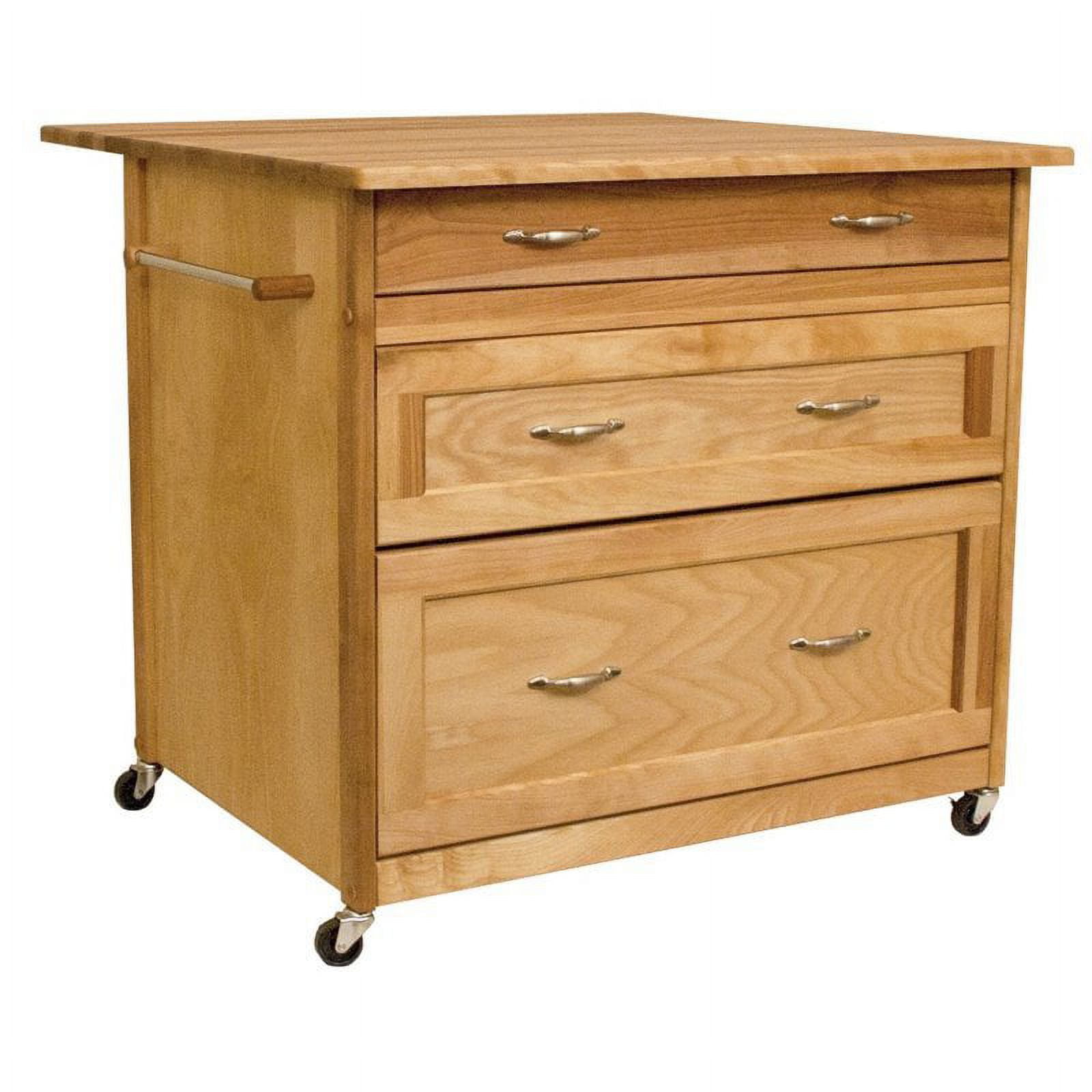 Pemberly Row 3 Drawer Kitchen Cart in Natural Birch - Walmart.com