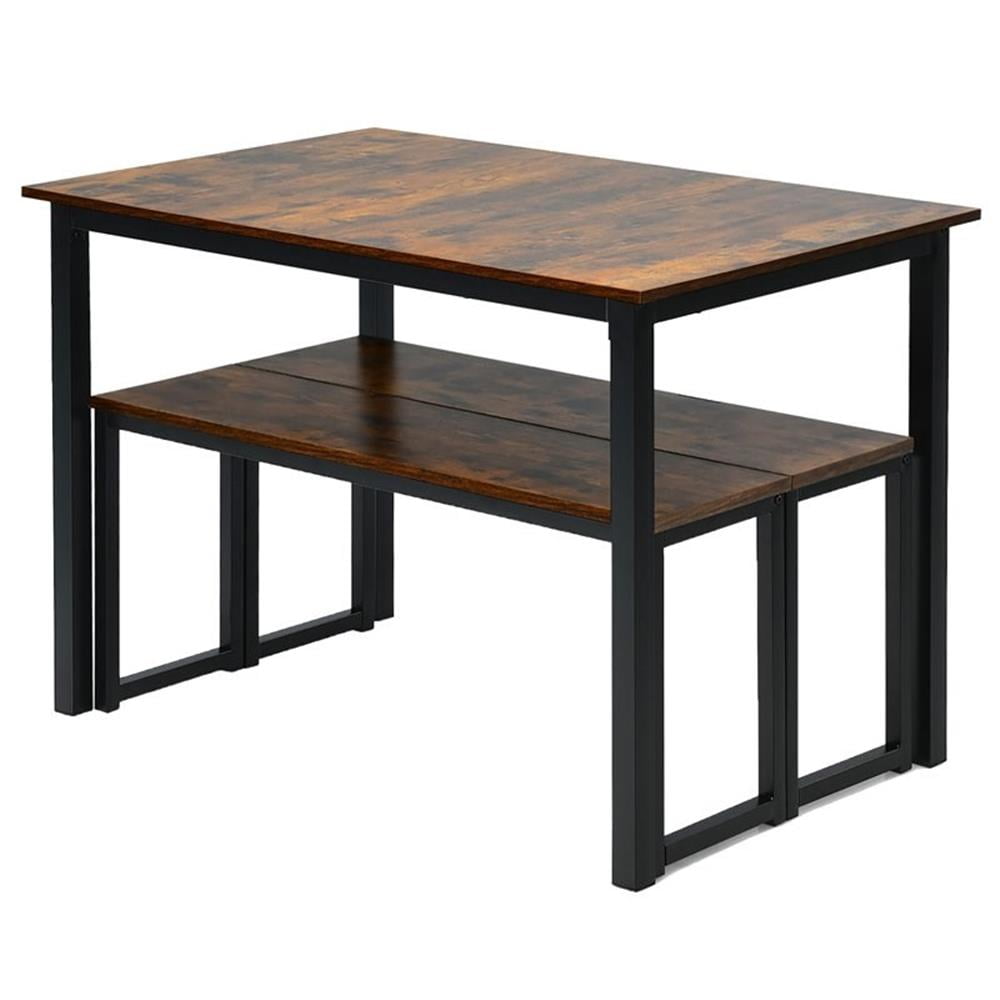 Pemberly Row 3-Pc MDF Board & Iron Dining Table Set with 2 Benches in ...