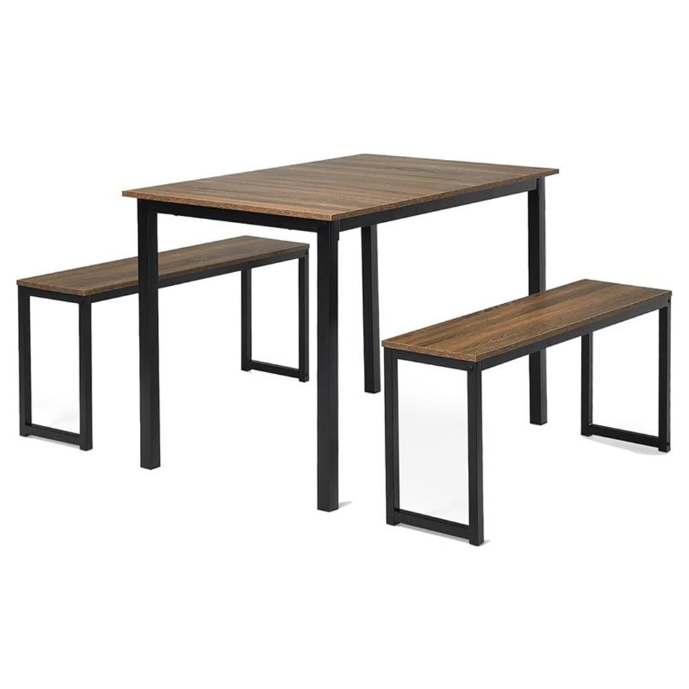 Pemberly Row 3-Pc MDF Board & Iron Dining Table Set with 2 Benches in ...