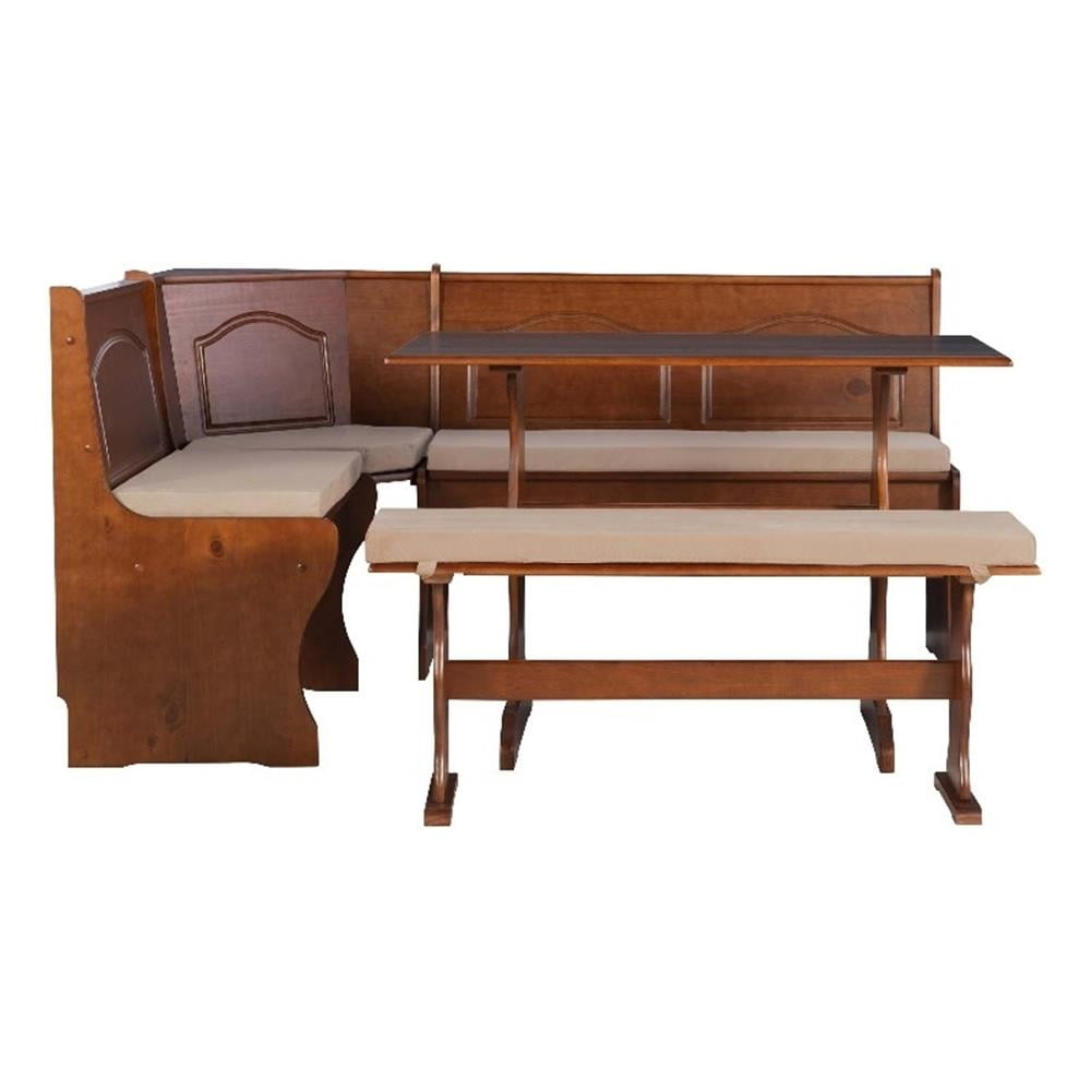 Pemberly Row 3 Pc Walnut Nook Set with 4 Pc Polyester Cushion Set in ...