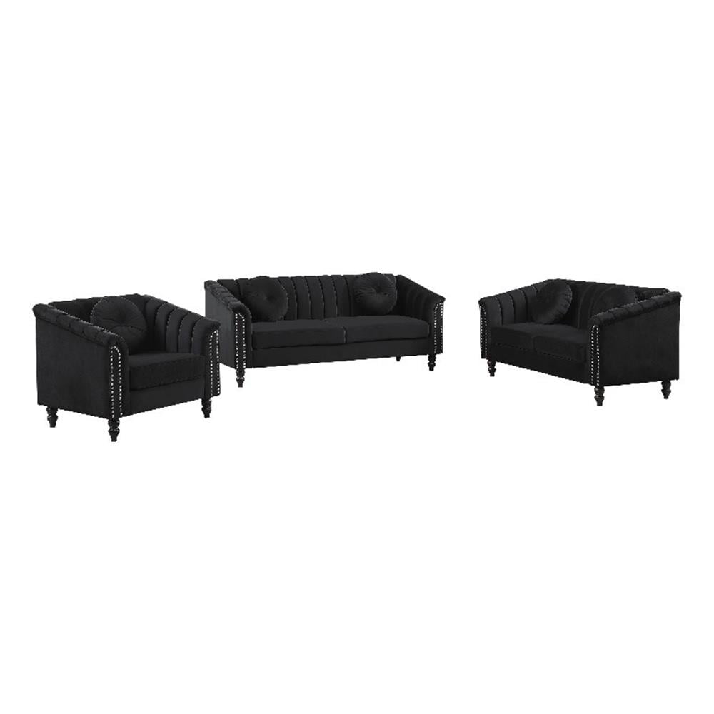 Pemberly Row 3 Pcs Black Living Room Set Modern Velvet Sofa Set pillow ...