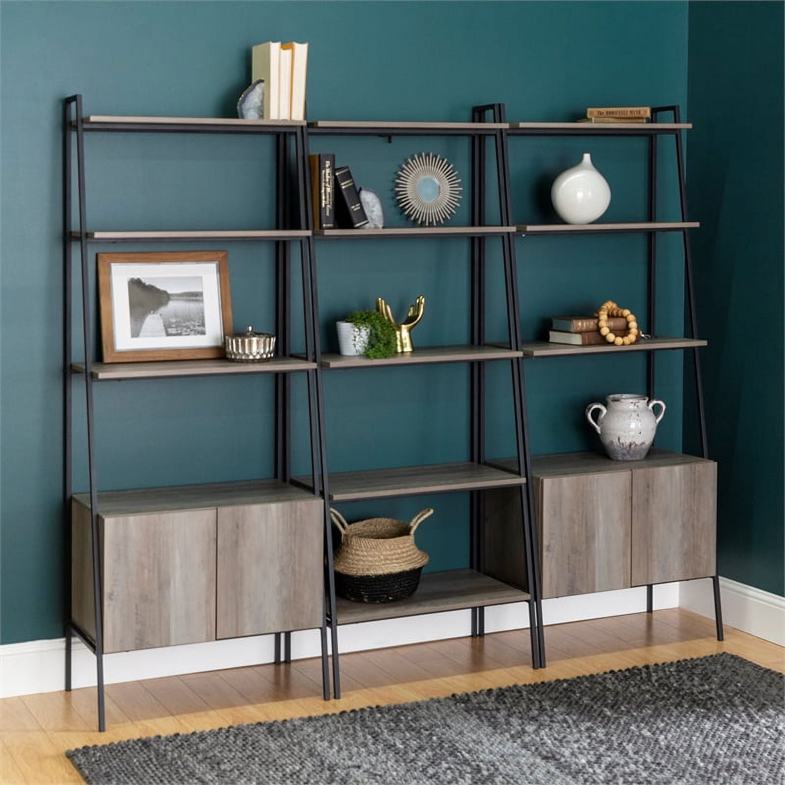 Pemberly Row 3-Piece Bookcase Set with Open Shelving and Cabinets in ...