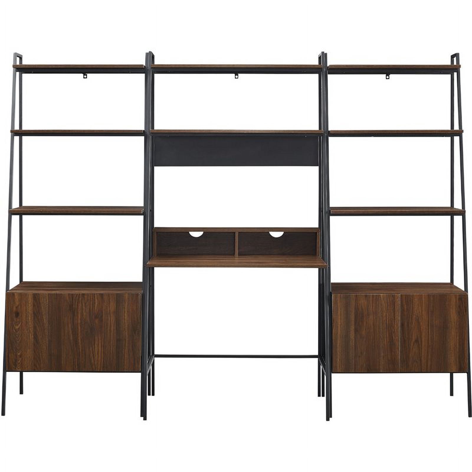 Pemberly Row 3-Piece Metal and Wood Ladder Desk with Storage in Dark ...