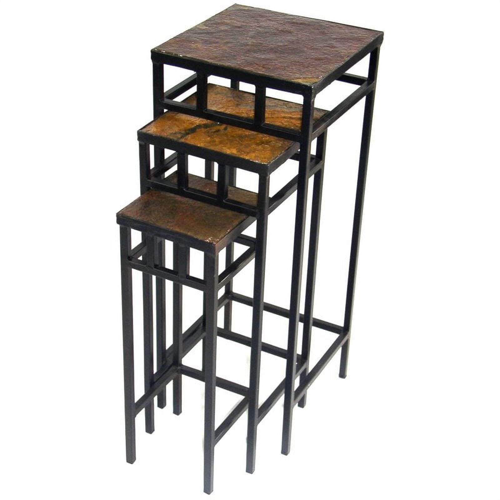 Pemberly Row 3 Piece Rustic Slate Top Metal Nesting Plant Stand Set in ...
