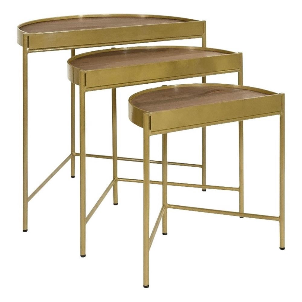 Pemberly Row 3-Piece Transitional Metal Demilune Nesting Table Brown ...