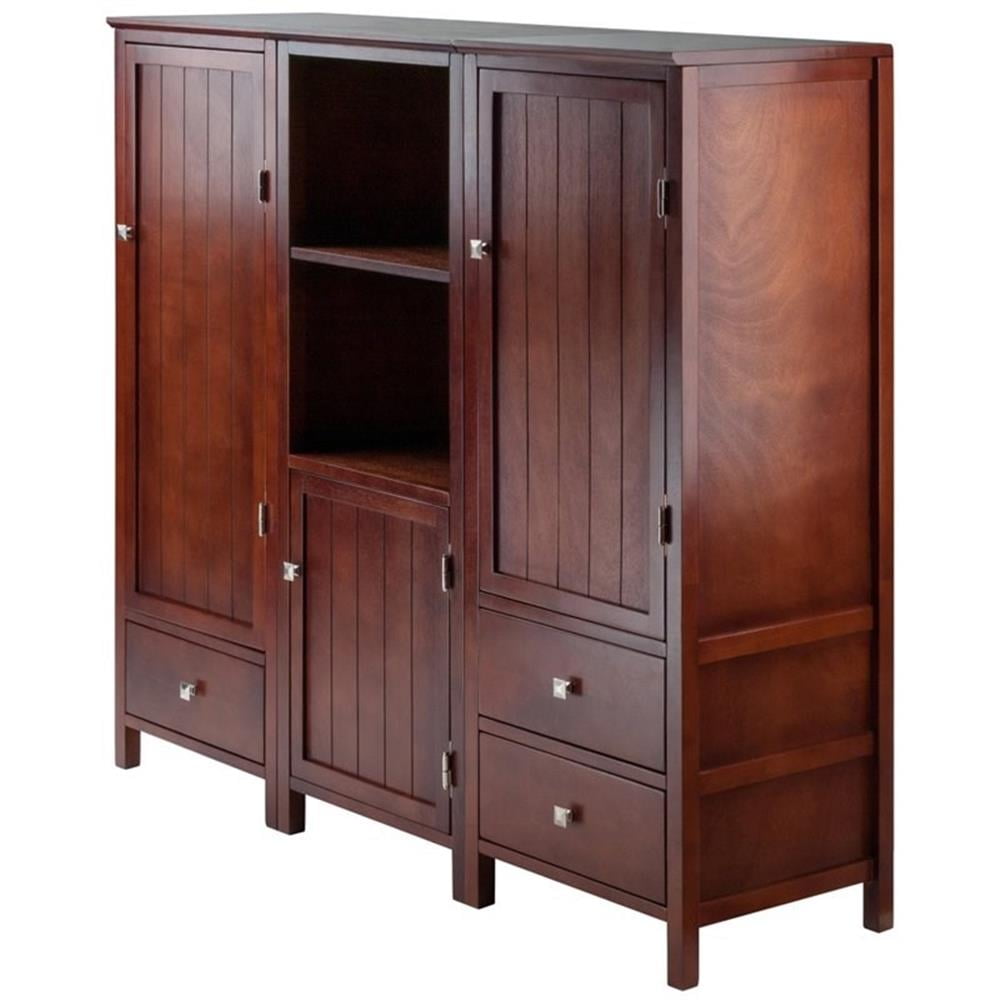 Pemberly Row 3-Piece Transitional Solid Wood Cupboard Set in Walnut ...