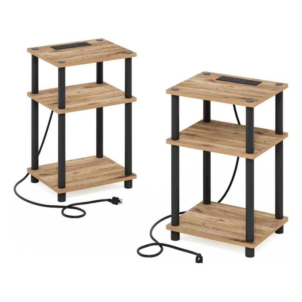 Pemberly Row 3-Tier USB Type-C Charging Port End Table in Flagstaff Oak ...