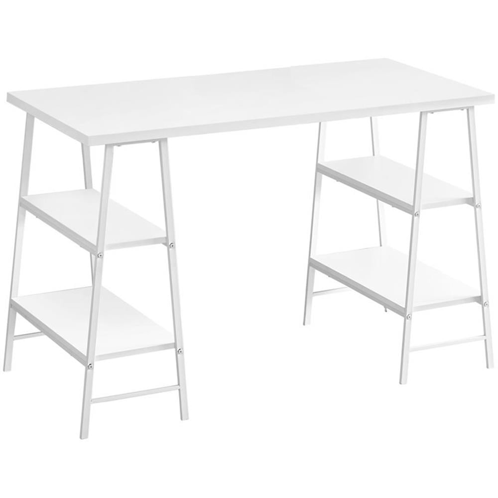Pemberly Row 3 Tier Wood Top Sawhorse Computer Desk in White - Walmart.com