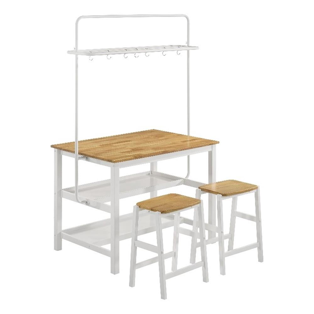 Pemberly Row 3-piece Kitchen Island Wood Counter Height Table Brown and ...