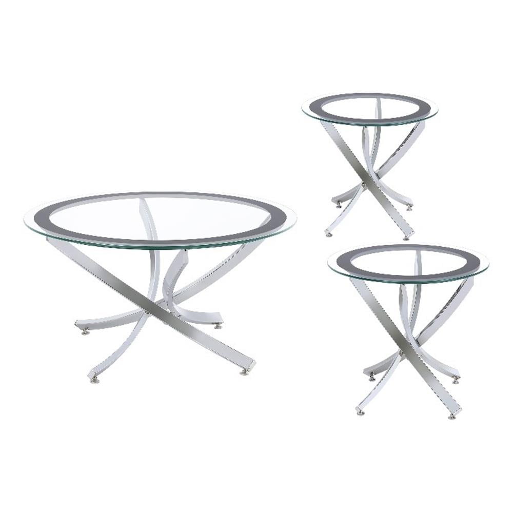 Pemberly Row 3-piece Round Glass Top Metal Base Coffee Table Sets ...