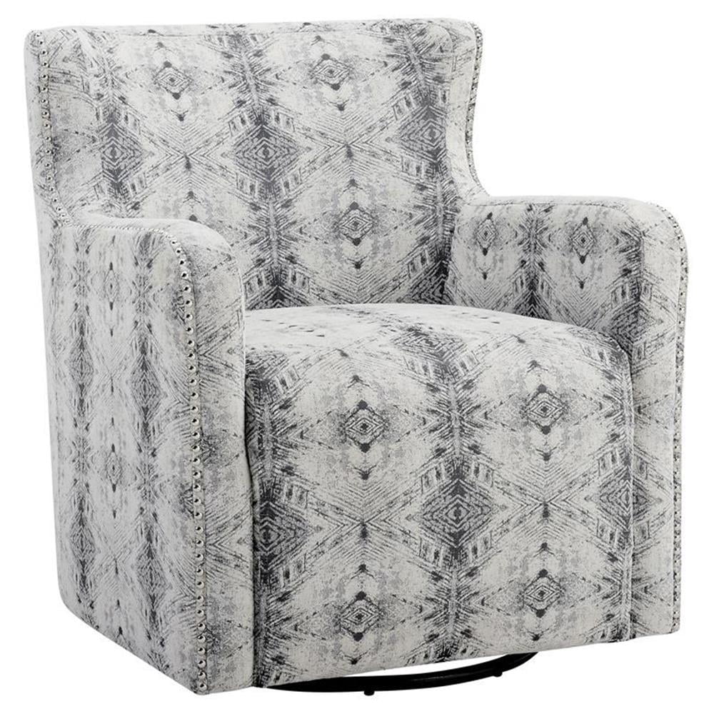 Pemberly Row 30" Contemporary Chenille Geometric Swivel Chair in Off ...