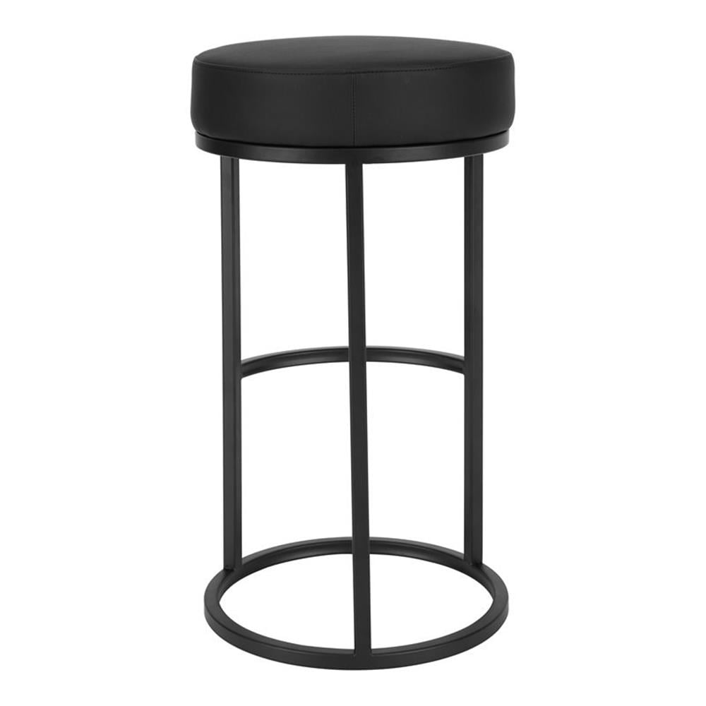 Pemberly Row 30" Modern Faux Leather & Metal Stand Bar Stool in Black ...