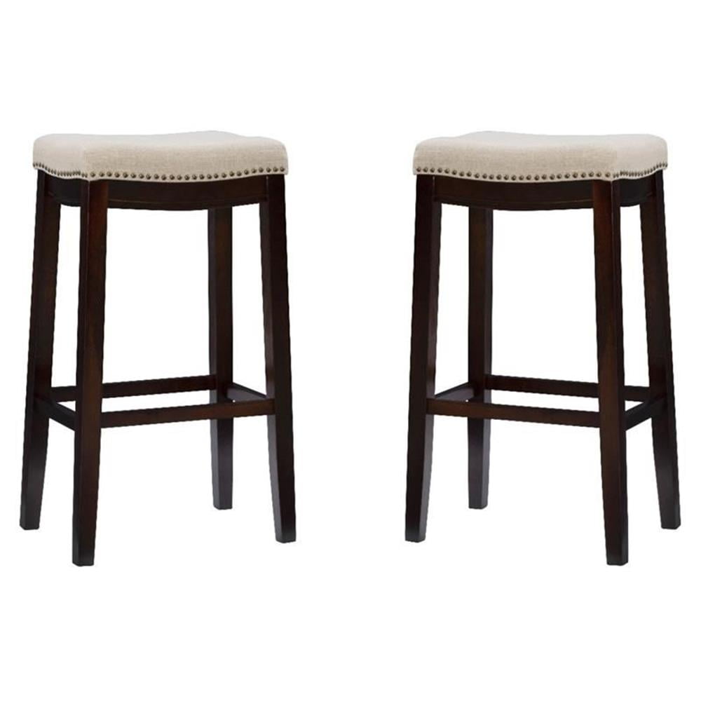 Pemberly Row 30" Wood Bar Stool in Dark Walnut Brown - Set of 2 ...