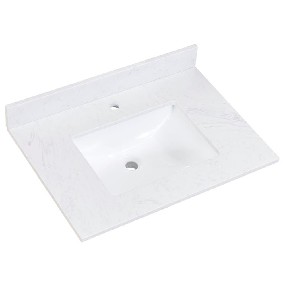 Pemberly Row 31" Composite Stone Vanity Top in White with White Single ...