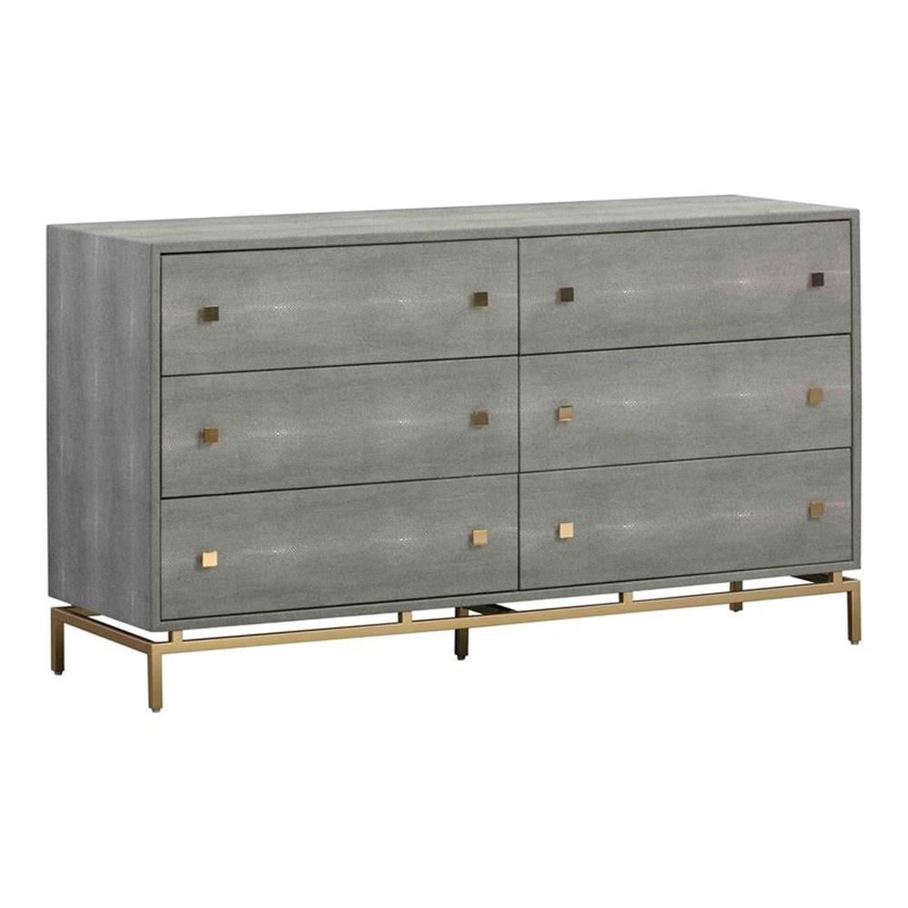 Pemberly Row 32.5"H 6-Drawer Acacia & MDF Wood Dresser in Gray ...