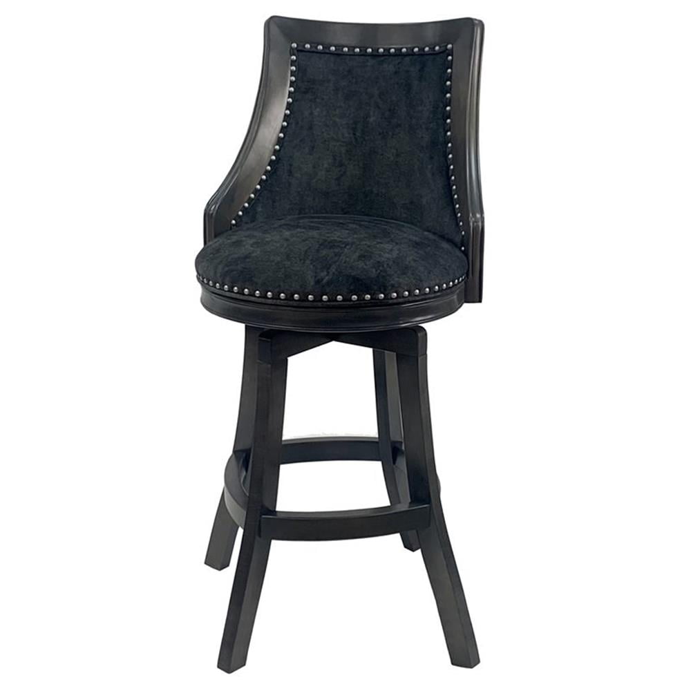 Pemberly Row 34" Swivel Wood Extra Tall Bar Stool in Trendy Raven Black ...