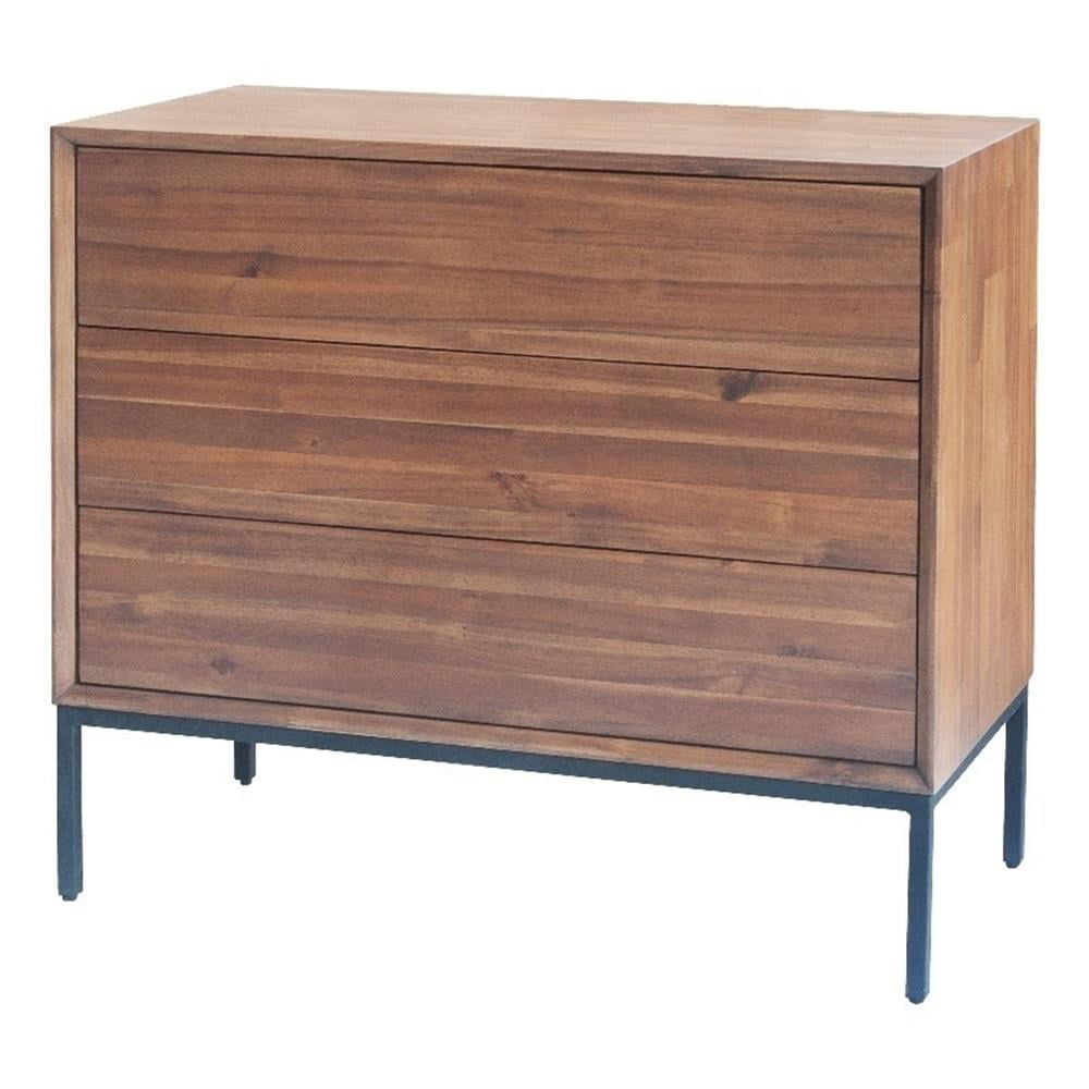 Pemberly Row 35.5" Wood & Steel Chest with 3 Drawers in Newton Brown ...