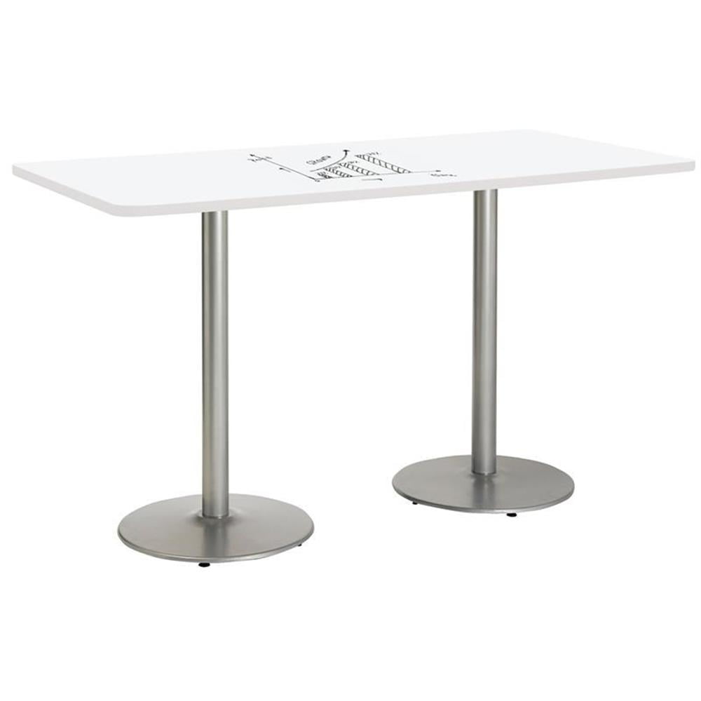 Pemberly Row 36" x 84" Bistro Table with Whiteboard Top Silver Rnd Base ...
