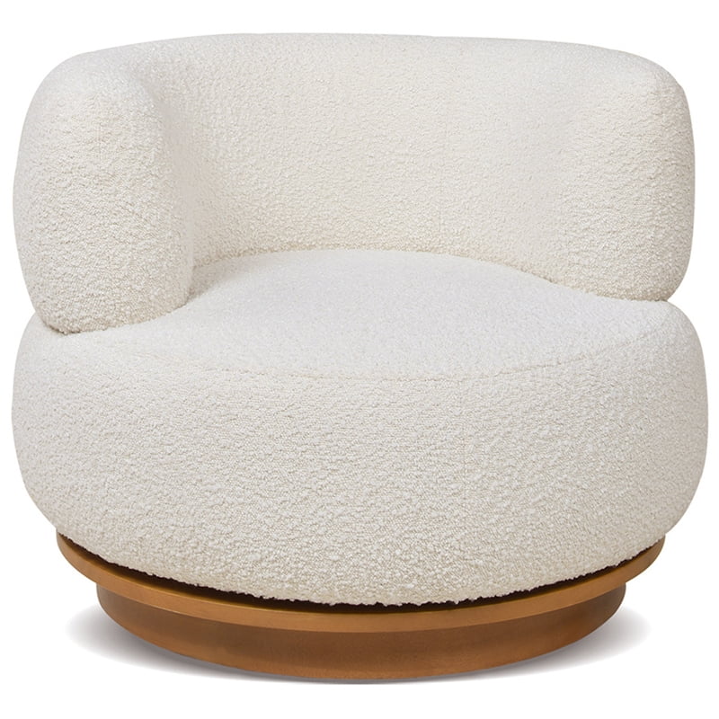 Pemberly Row 360 Swivel Barrel Back Accent Chair Ivory White Boucle ...