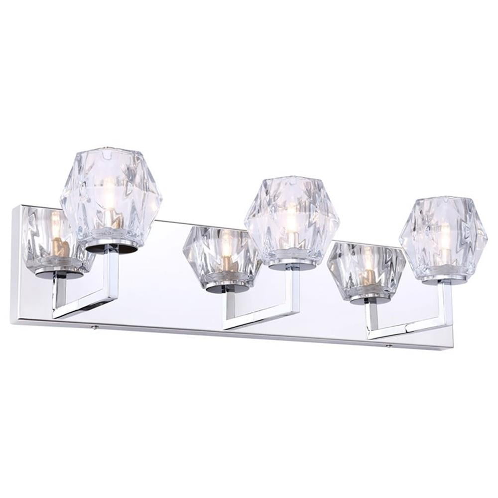 Pemberly Row 3Lt Glass LED Bath Light in Chrome/Hexagonal Crystal ...