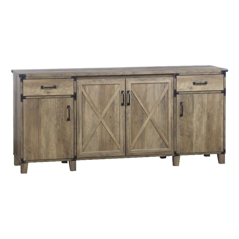 Pemberly Row 4-Door Engineered Wood Credenza File Cabinet in Rustic Oak ...