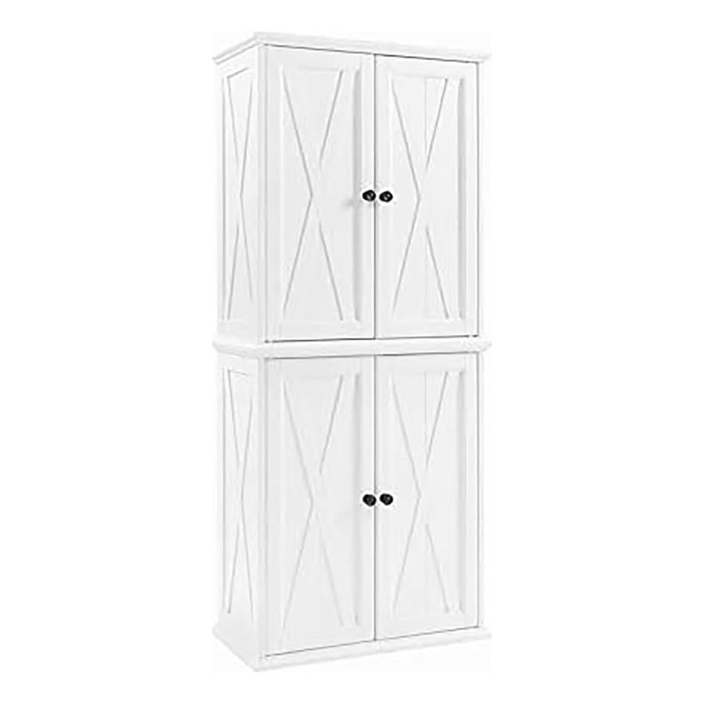 Pemberly Row 4-Door Modern Wood Pantry in Distressed White/Black ...