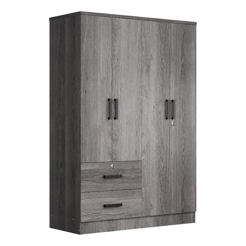 Pemberly Row Modern Gray Wood Armoire, 4 Doors, 2 Drawers, Tall Shelves ...