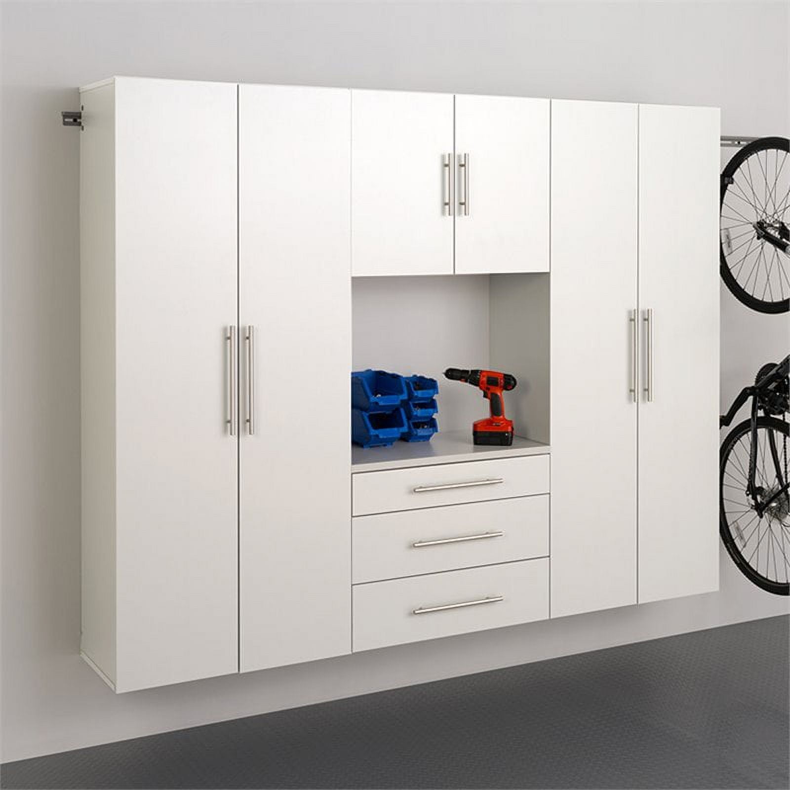 Pemberly Row 4 Piece 90" Wood Wall Mounted Garage Cabinet Set in White ...