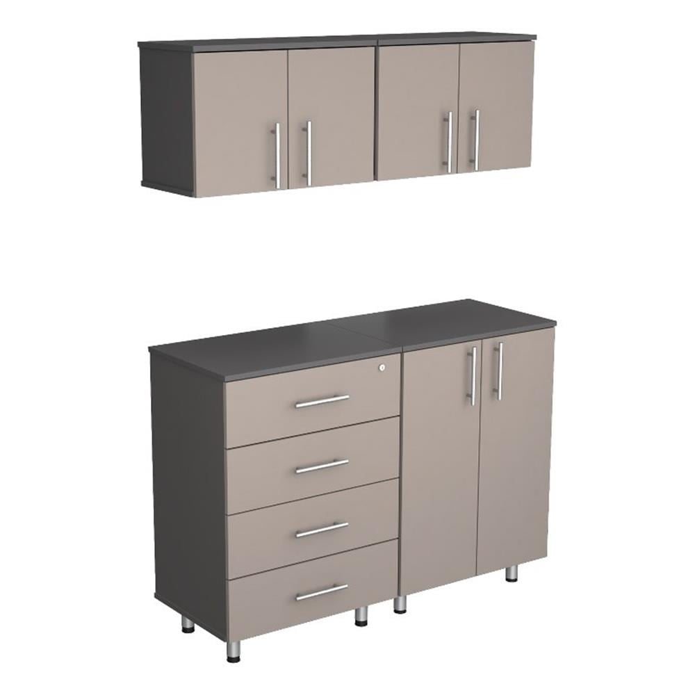 Pemberly Row 4-Piece Engineered Wood Garage Cabinet Set in Taupe/Gray ...