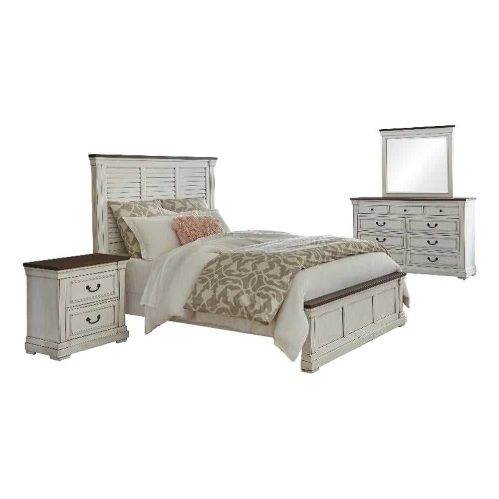 Pemberly Row 4-Piece Rustic Farmhouse Wood Queen Panel Bedroom Set with ...
