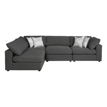 Pemberly Row Faux Leather Power Reclining Sectional Sofa Dark Gray ...