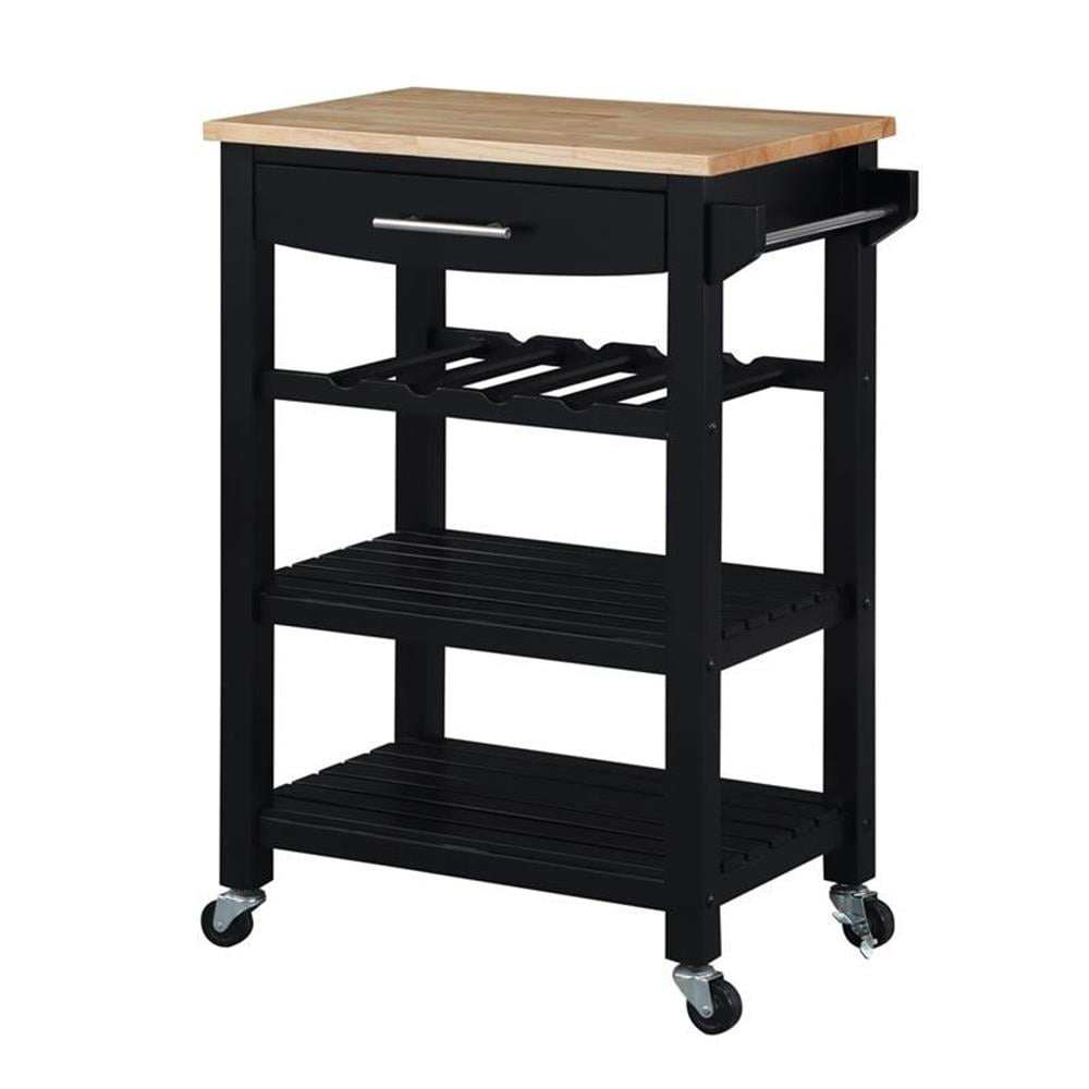 Pemberly Row 4-Tier Butcher Block Kitchen Cart w/ Drawer & Wine Rack in ...