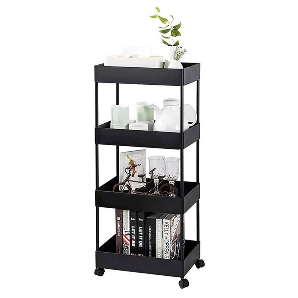 Pemberly Row 4-Tier Plastic Storage Rolling Cart with Slim Shelves in ...