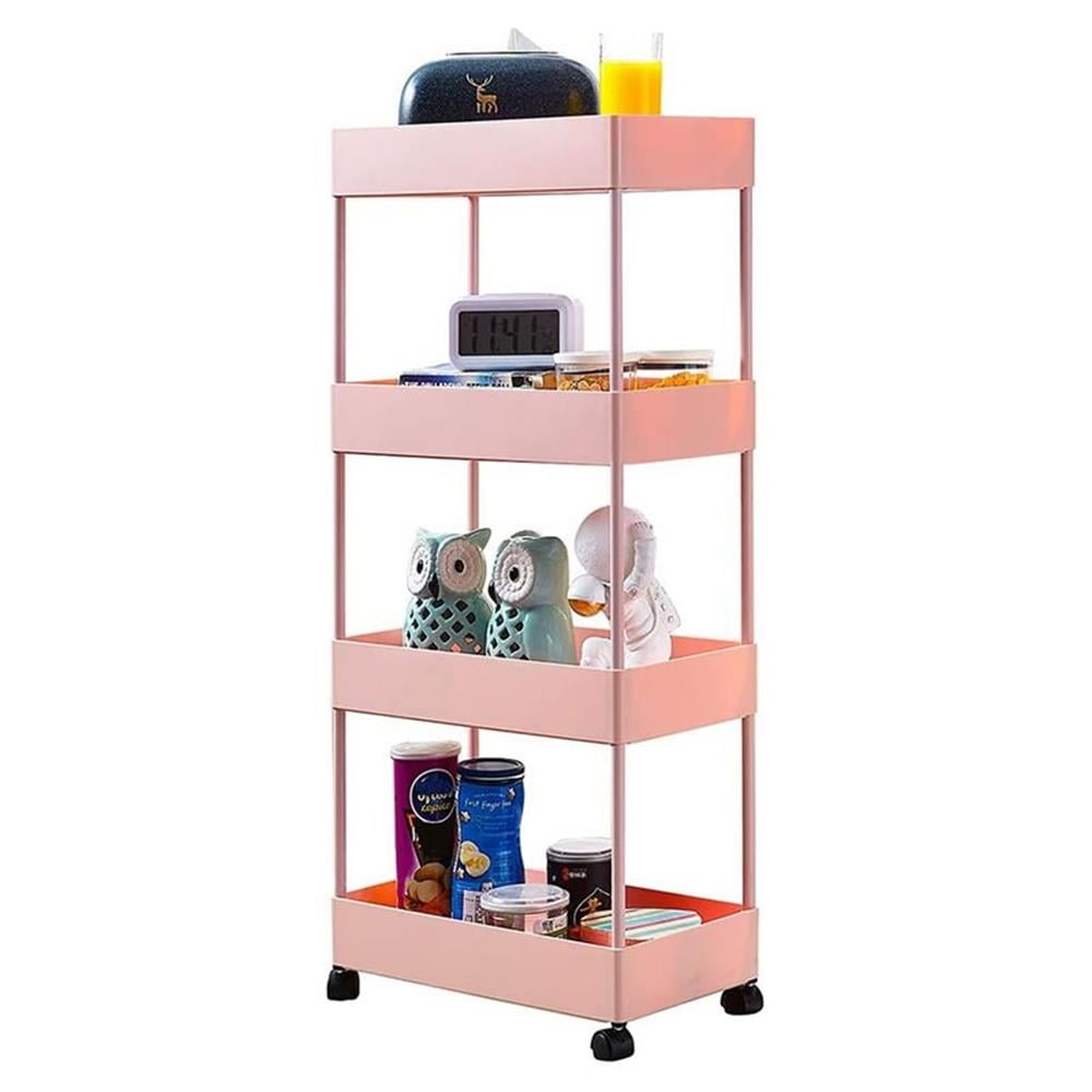 Pemberly Row 4-Tier Plastic Storage Rolling Cart with Slim Shelves in ...