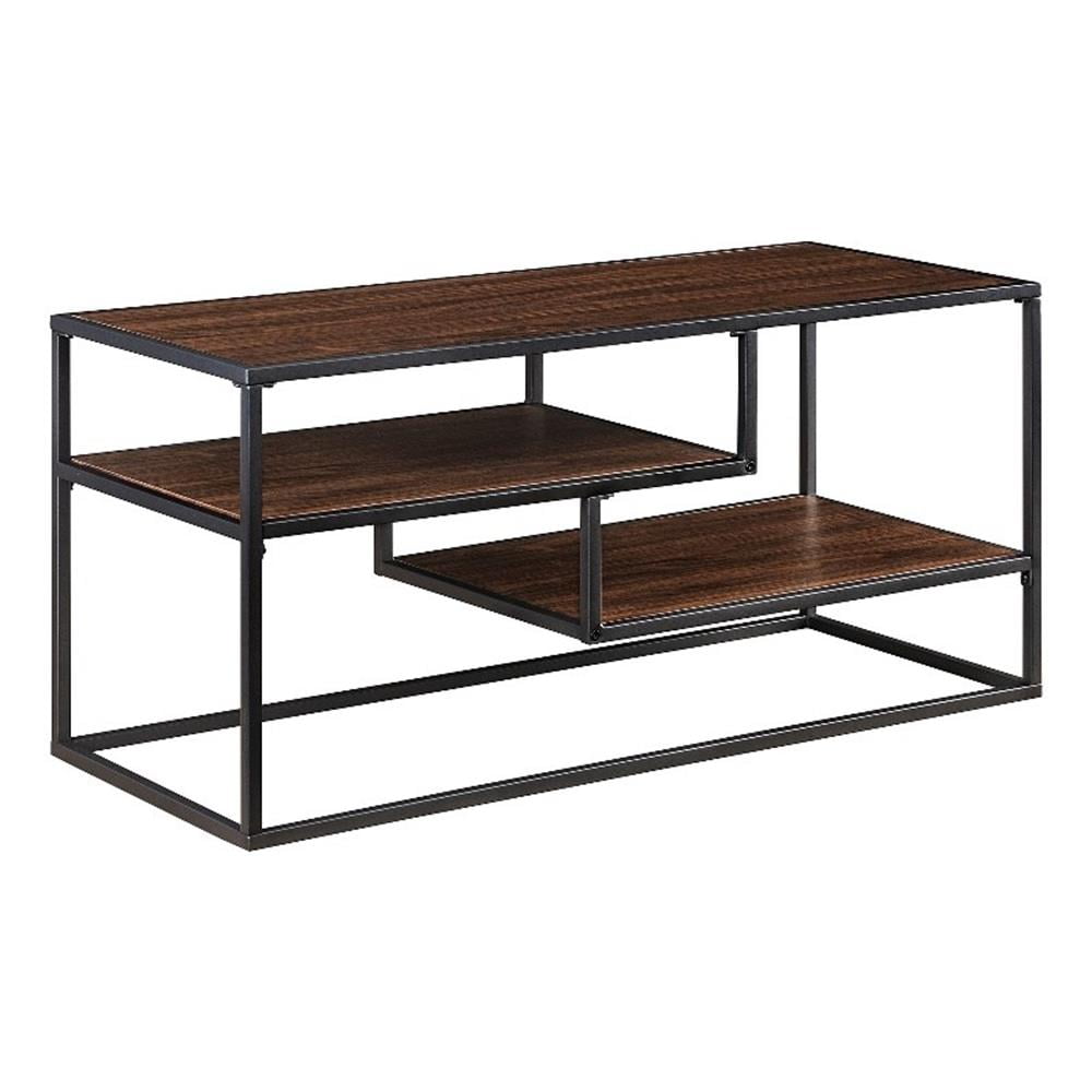 Pemberly Row 40" Contemporary Metal and Wood TV Stand - Dark Walnut ...
