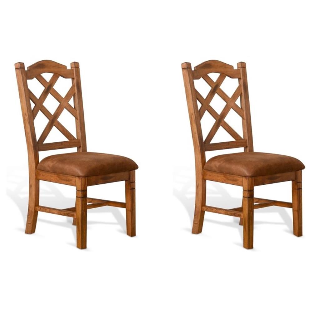 Pemberly Row 41" Double Crossback Wood Chair in Rustic Oak (Set of 2 ...