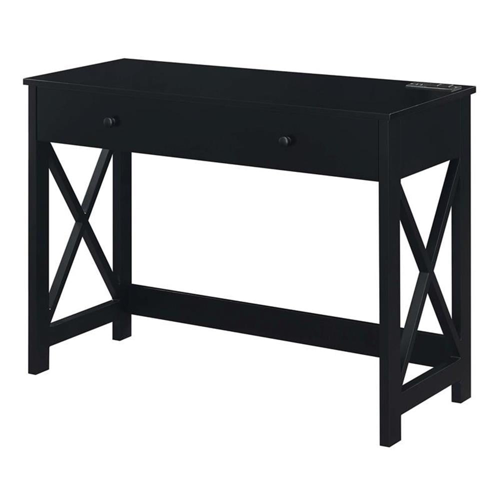 Pemberly Row 42-Inch Desk with Charging Station in Black Wood - Walmart.com