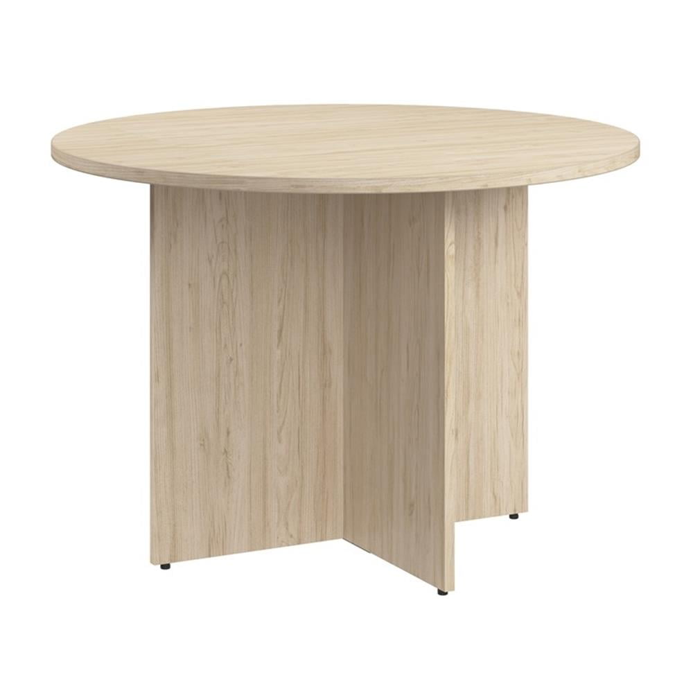 Pemberly Row 42W Round Wood Conference Table with Wooden Base in ...