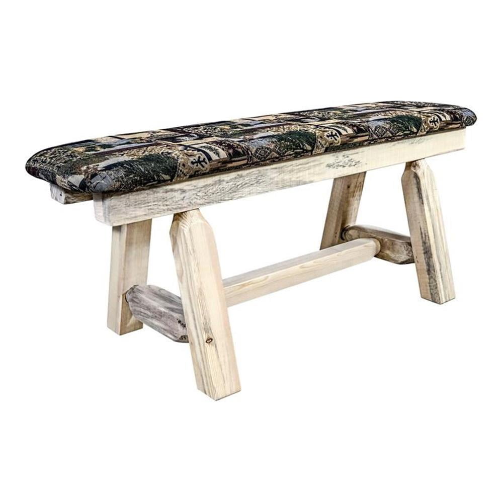 Pemberly Row 45" Upholstery Wood Plank Style Bench in Natural - Walmart.com